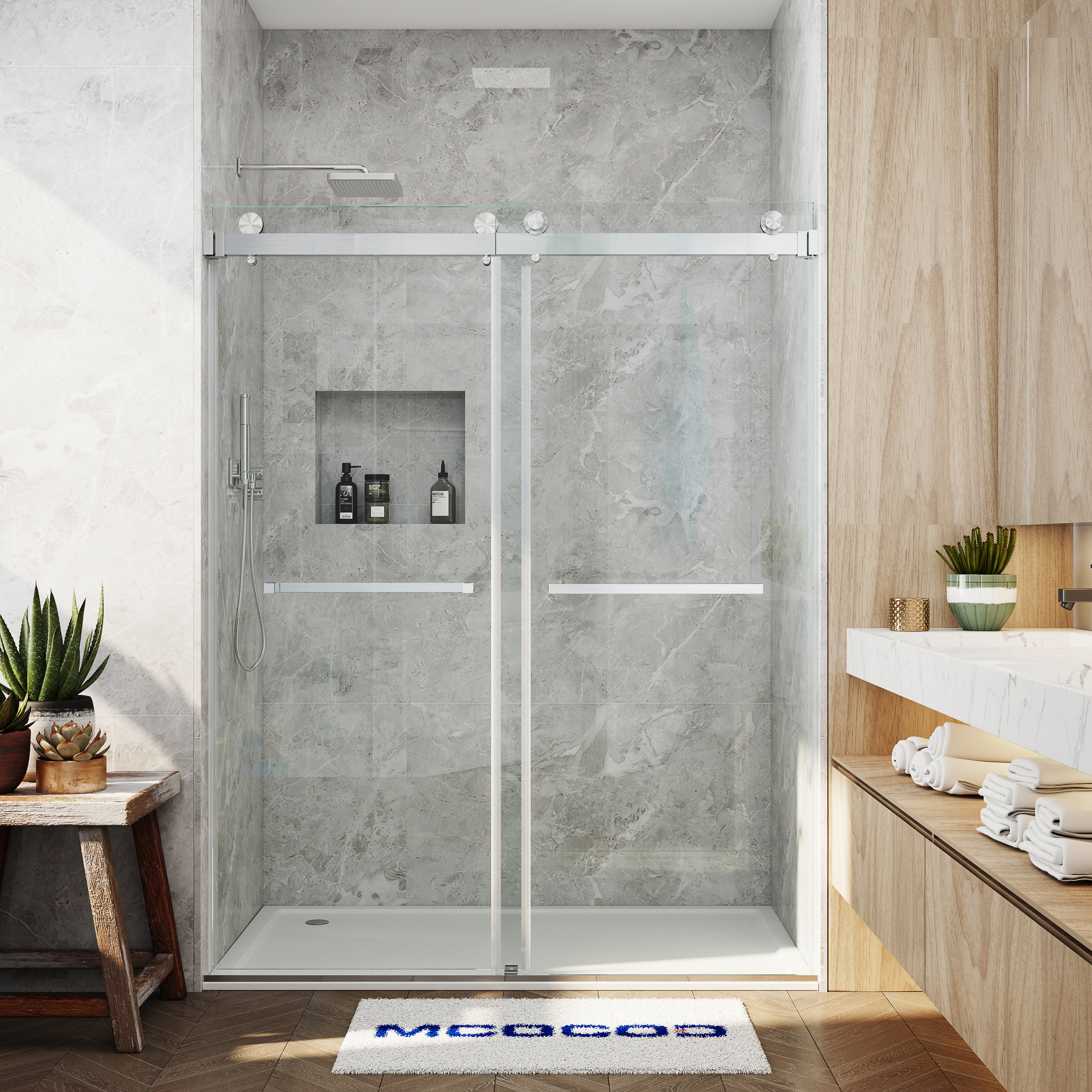 MCOCOD Opal Mirage MCOCOD 56-61" W x 72" H Double Sliding Frameless Smooth Sliding Shower Door ...